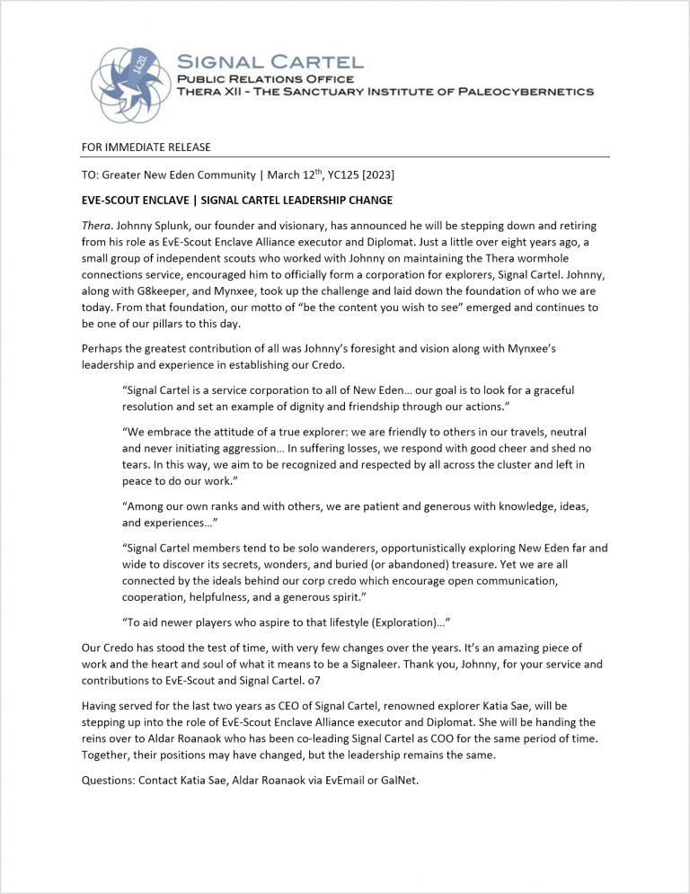 EvE-Scout Enclave | Signal Cartel Leadership Changes – Signal Cartel